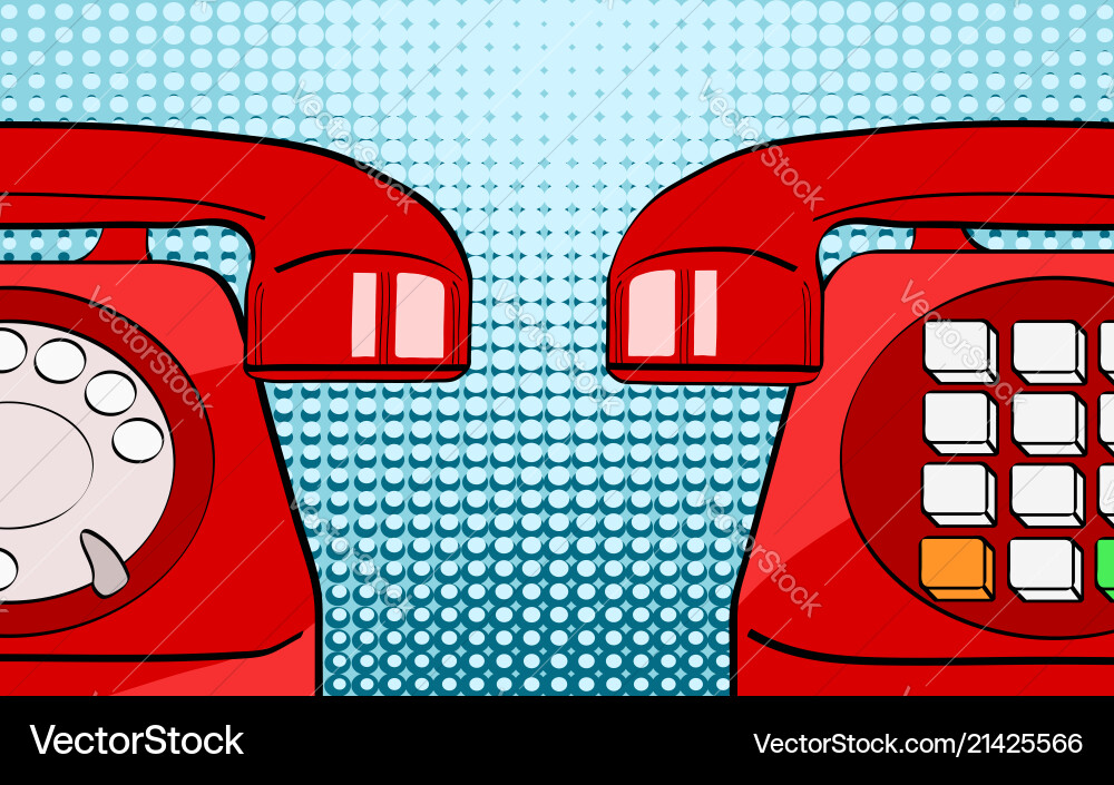 Pop art retro comic style two red old phones Vector Image