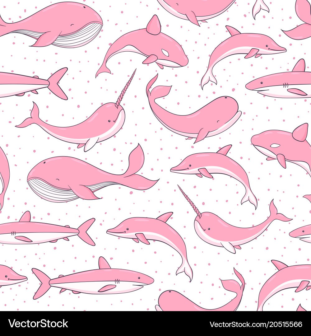 Seamless pattern with pink whales sharks Vector Image
