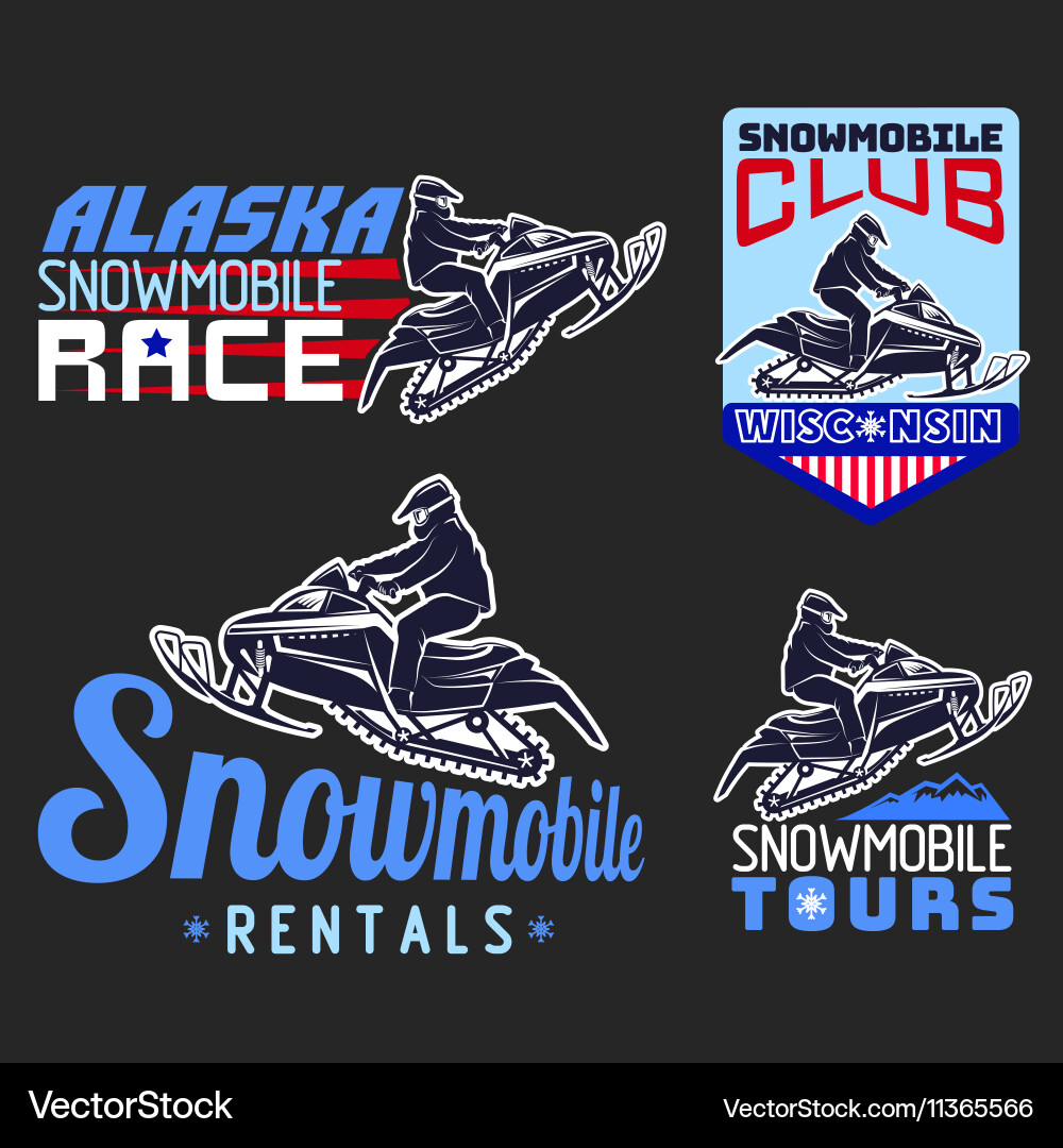 Set winter snowmobile emblems badges and icons Vector Image