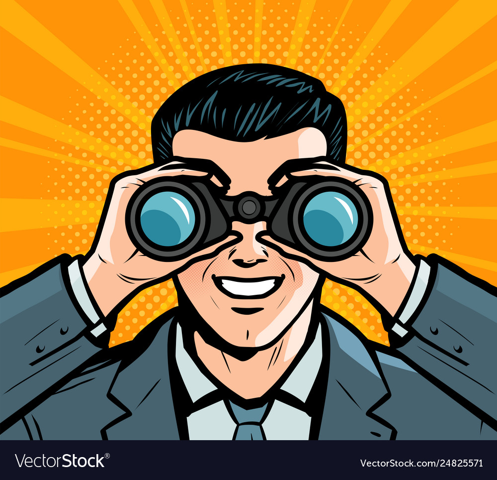 Businessman looking through binoculars pop art Vector Image Businessman looking through binoculars pop art Vector Image