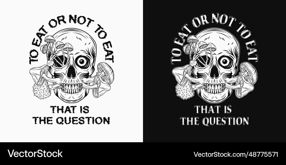 Creepy label with text skull mushrooms Royalty Free Vector