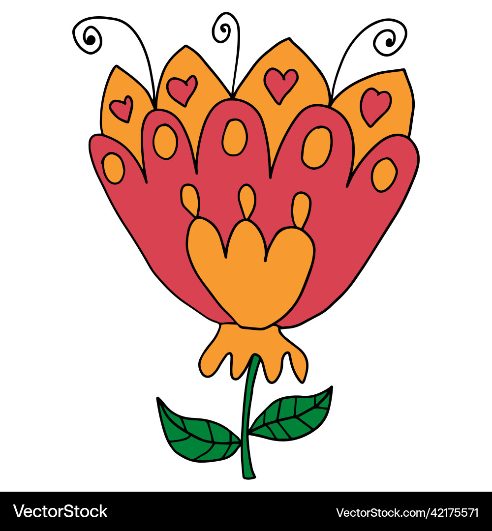 Fantasy cartoon doodle flower with leaves Vector Image