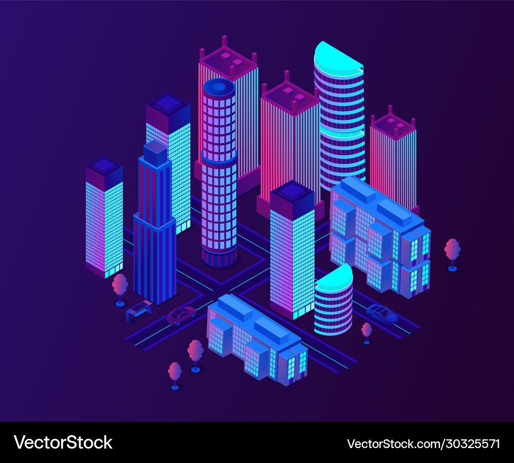 Futuristic metropolis city with neon glowing Vector Image