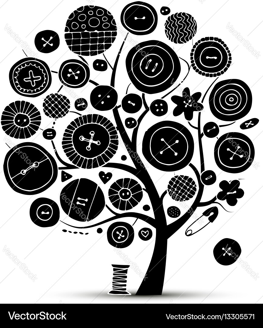 Sewing crafts art tree sketch for your design Vector Image
