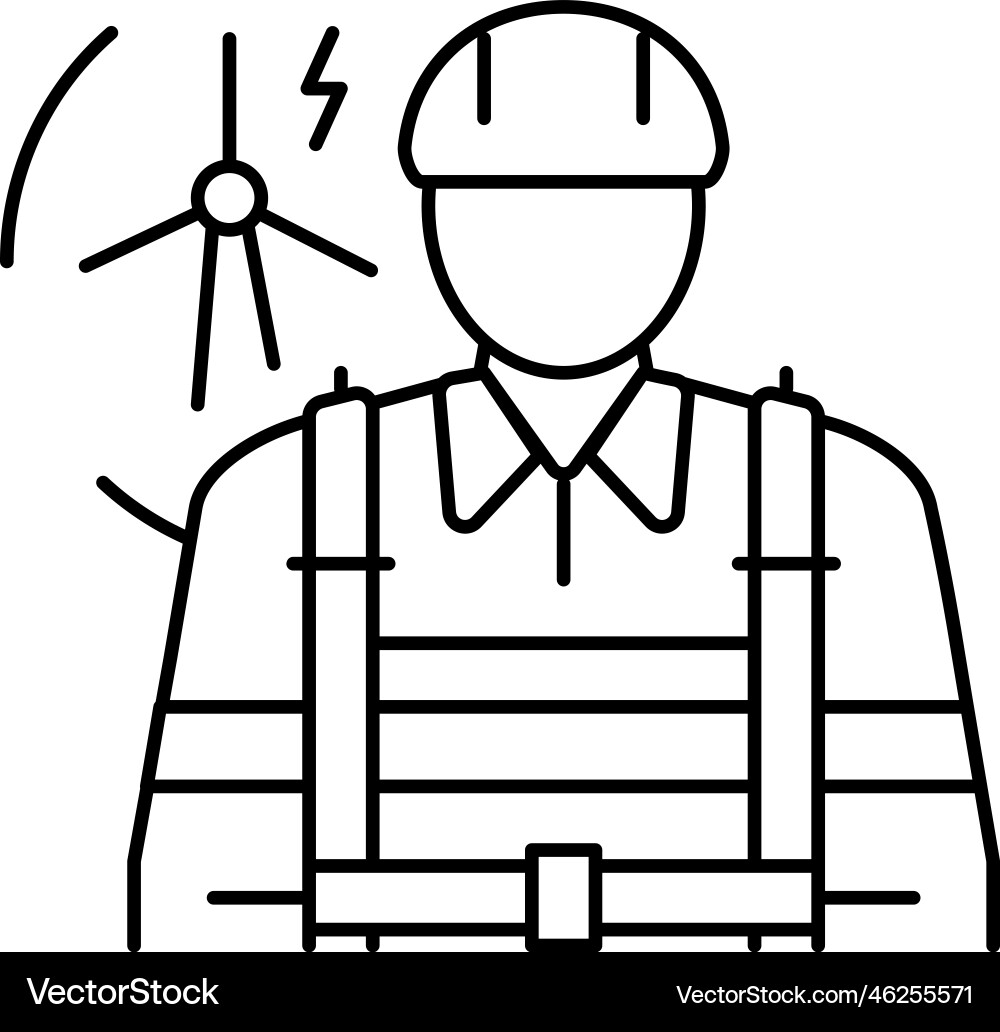 Wind turbine technician repair worker line icon Vector Image