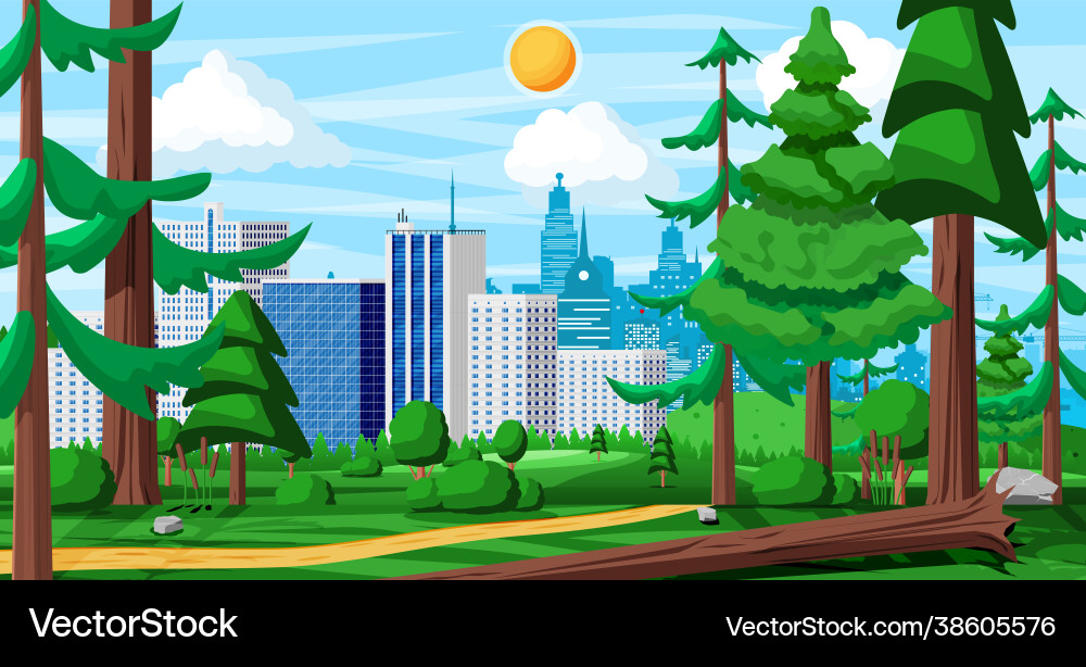 City park concept urban forest panorama Royalty Free Vector