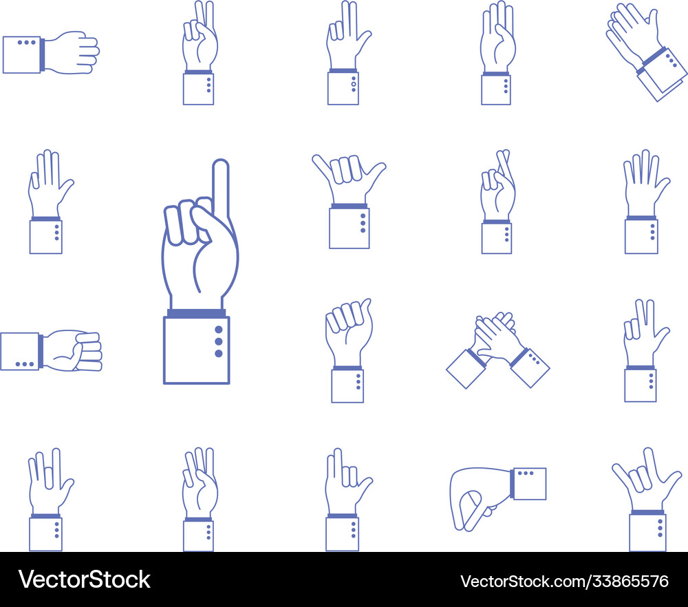 Handzeichen Sprache Alphabet Linie und füllen Stil