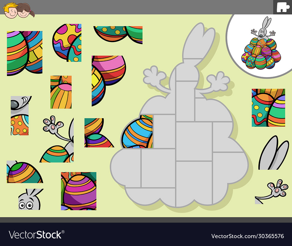 Jigsaw puzzle game with easter bunny and eggs Vector Image