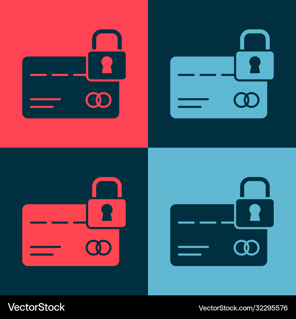 Pop art credit card with lock icon isolated Vector Image