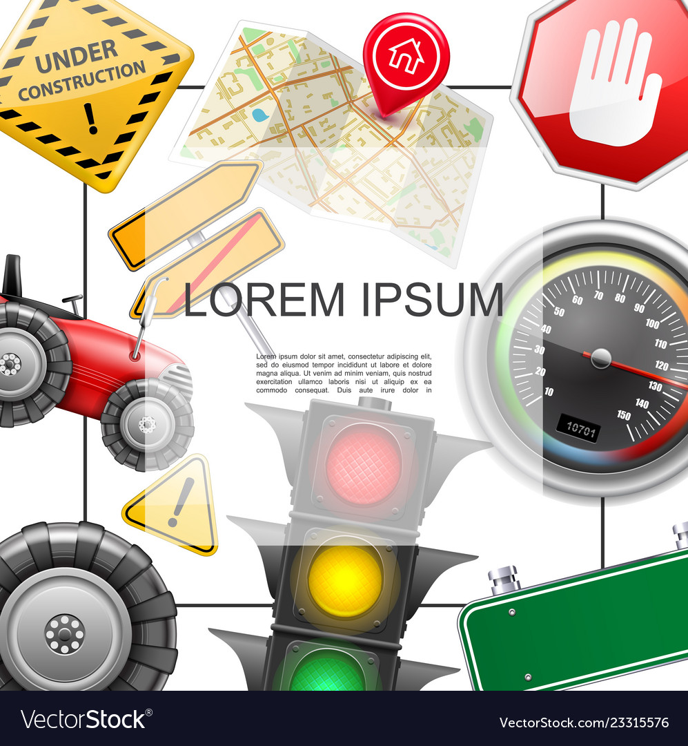 Realistic road elements concept Royalty Free Vector Image