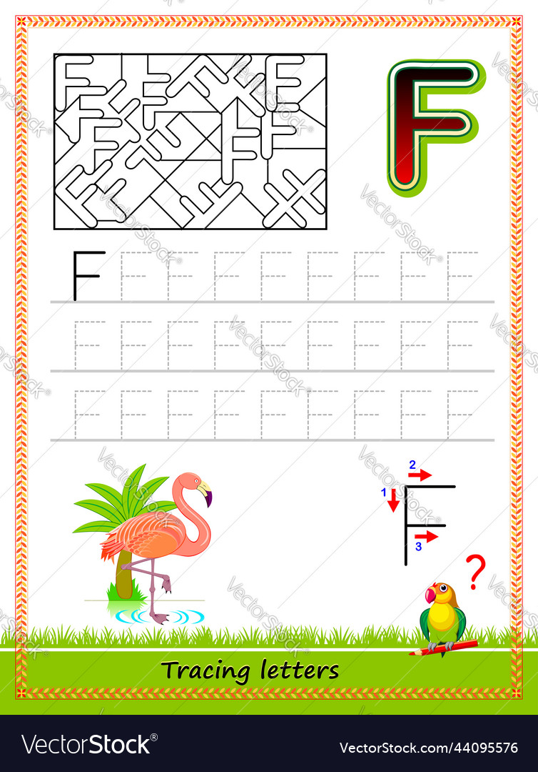 Worksheet for tracing letters find and paint all Vector Image