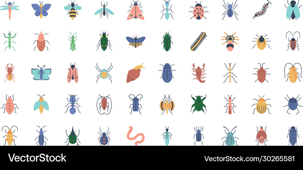 Butterflies and insects icon set flat style Vector Image