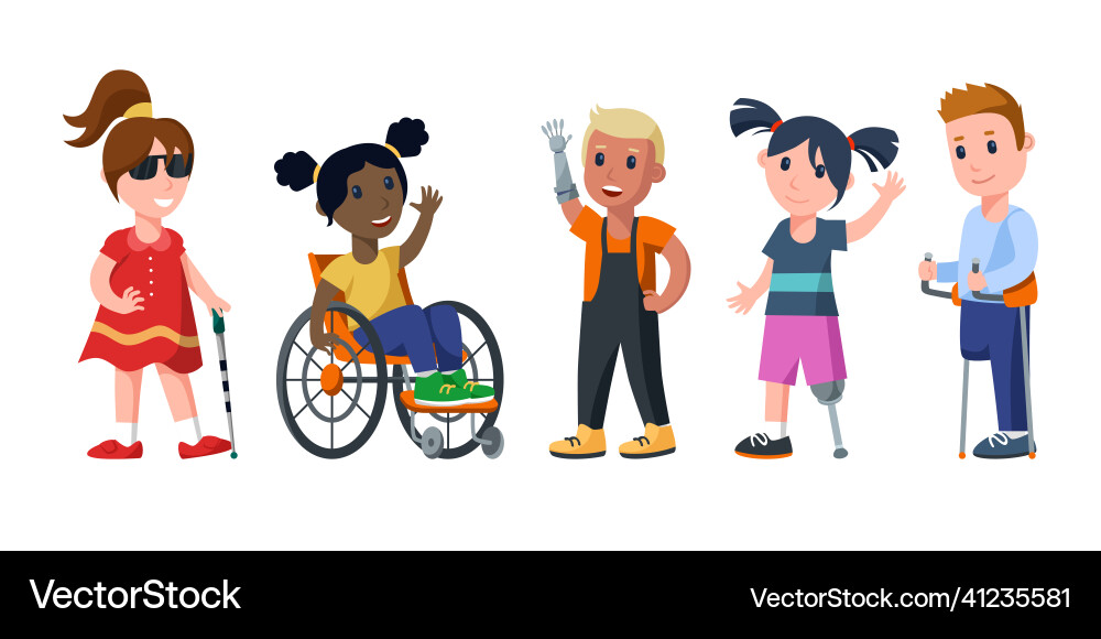 Cartoon kids with physical disabilities set Vector Image