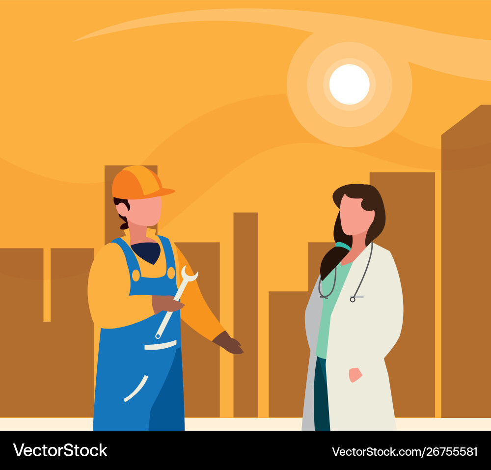 Couple professional workers in cityscape at Vector Image