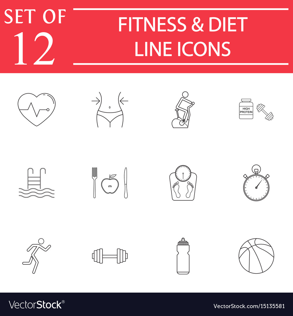 Fitness and diet line icon set healthy life Vector Image