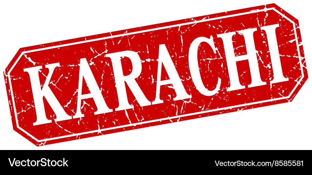 Karachi red square grunge retro style sign Vector Image