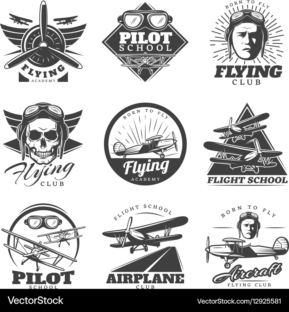 Monochrome Aircraft Logos Set Royalty Free Vector Image
