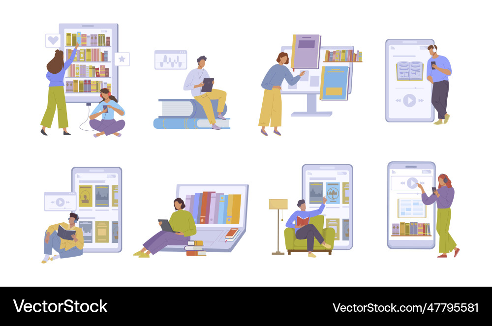 Online library with people concept cartoon Vector Image