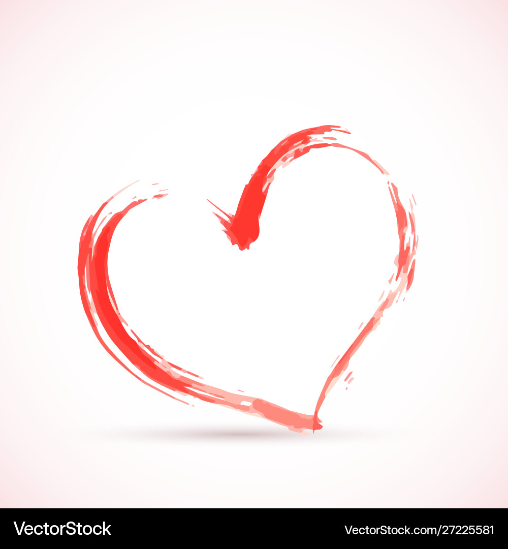Red heart with shadow hand painted with brush Vector Image