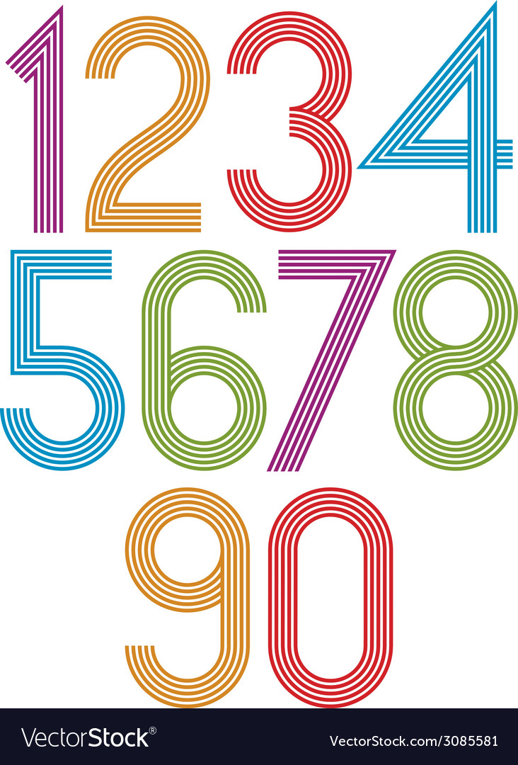 Retro stripes funky numbers set Royalty Free Vector Image Retro stripes funky numbers set Royalty Free Vector Image