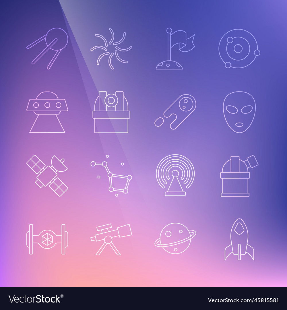 Set line rocket ship astronomical observatory Vector Image