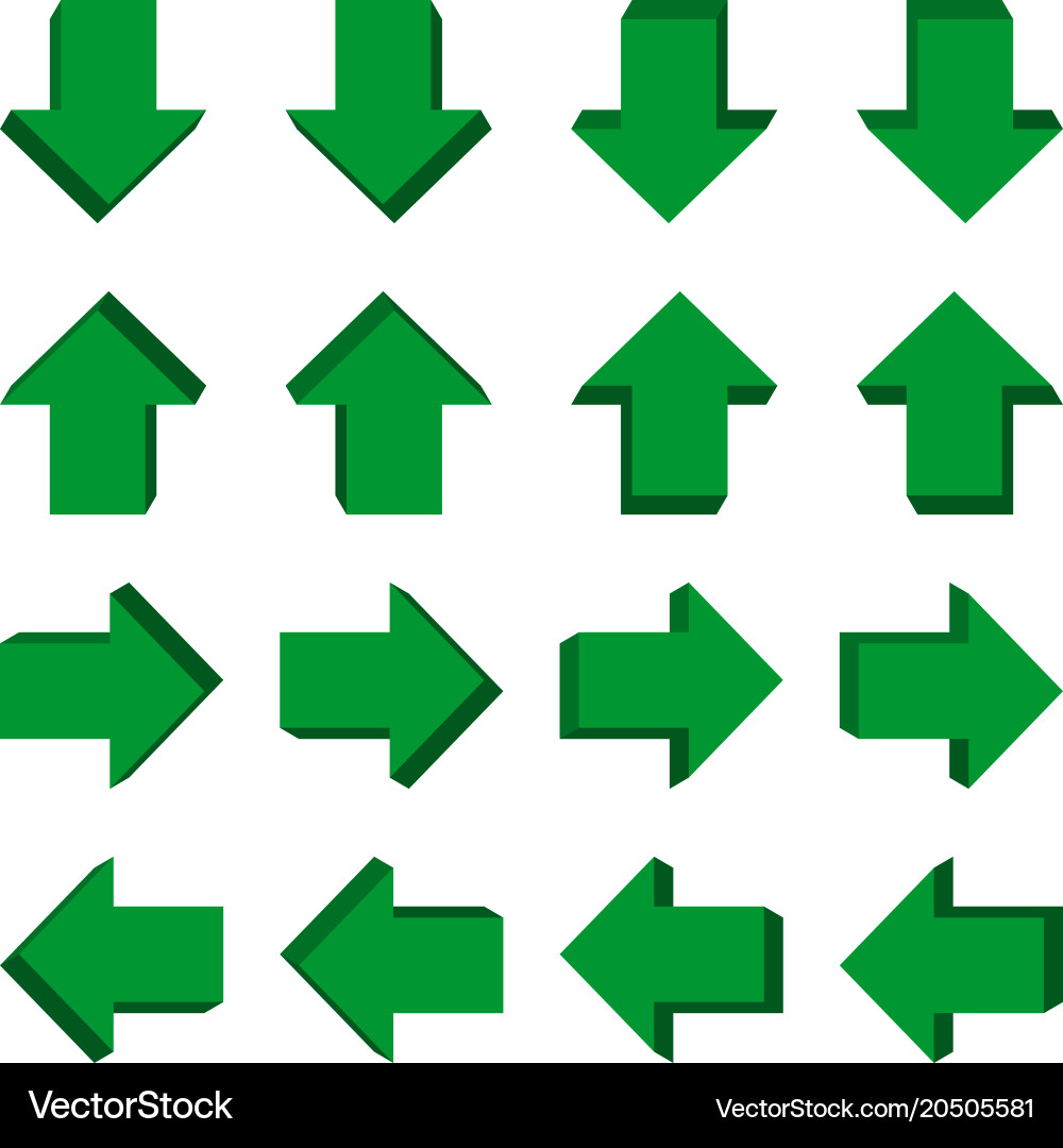 Set of 3d arrows in different positions Royalty Free Vector