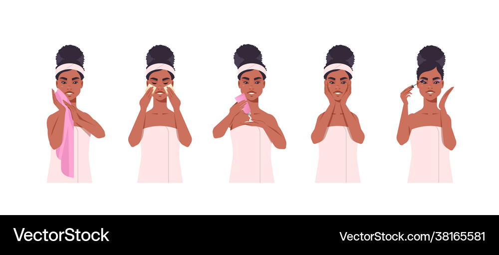 Set young woman applying face mask dressed Vector Image