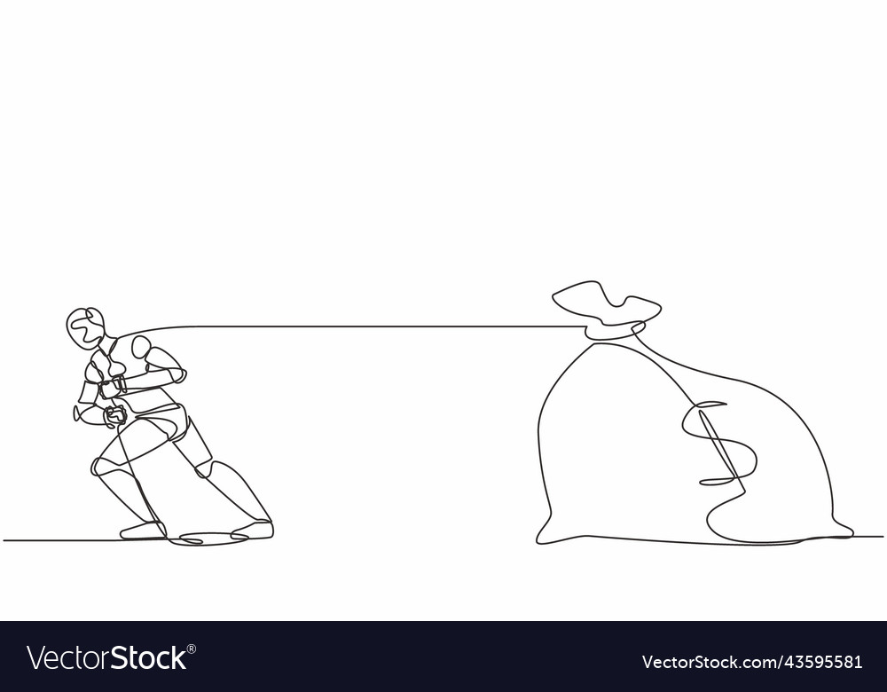Single Continuous Line Drawing Robot Standing Vector Image