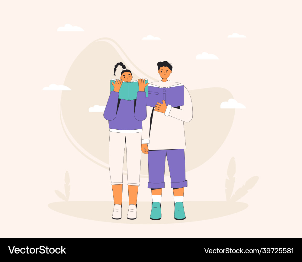 Two teenagers standing together Royalty Free Vector Image