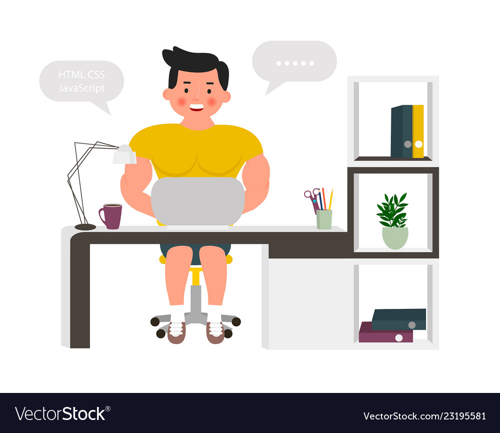 Young developer working at office table Royalty Free Vector