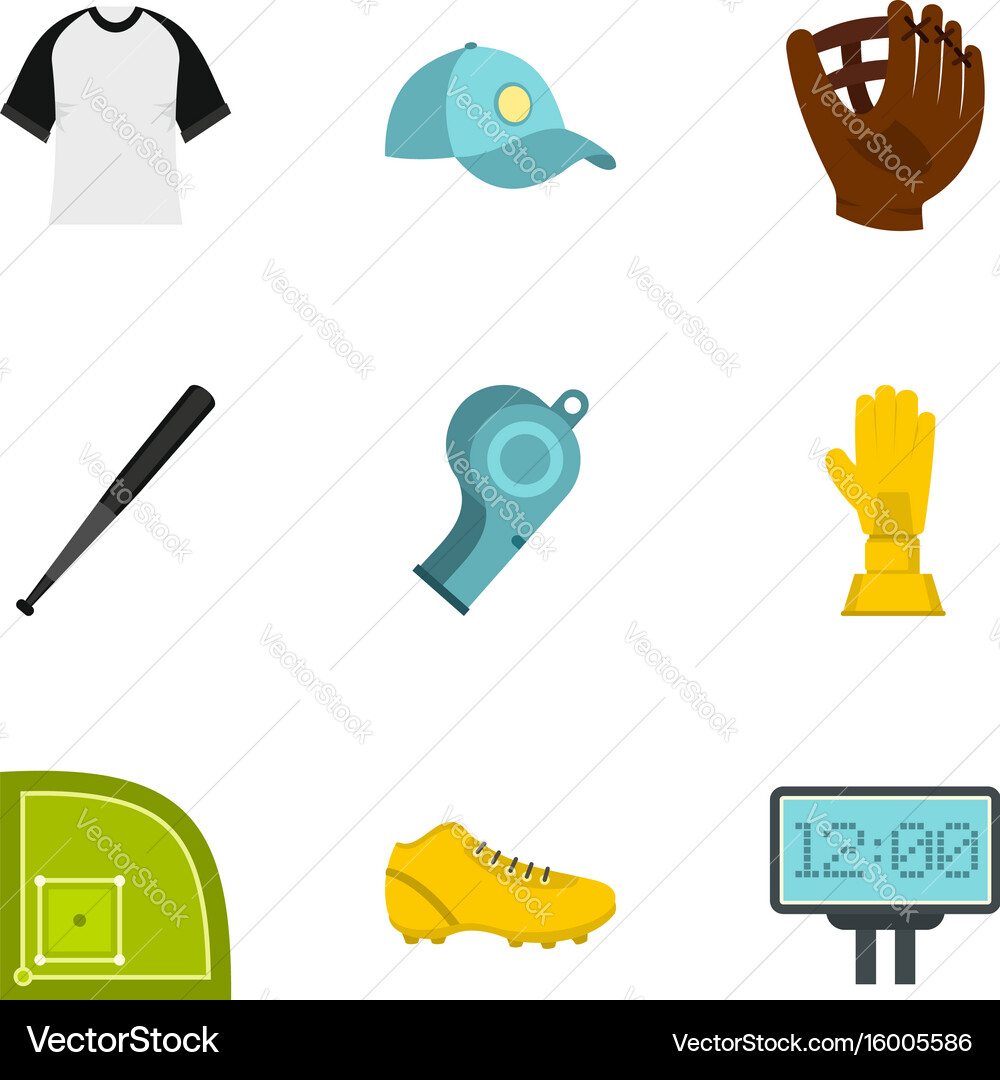 Baseball championship icons set flat style Vector Image
