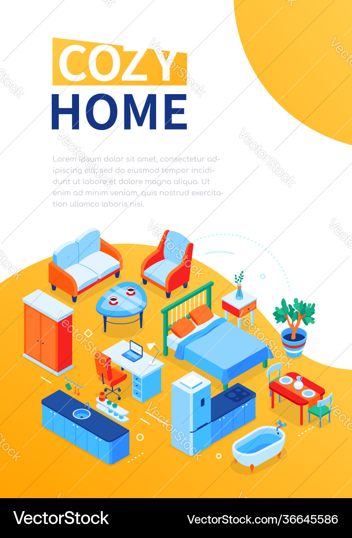 Cozy home - modern colorful isometric web banner Vector Image