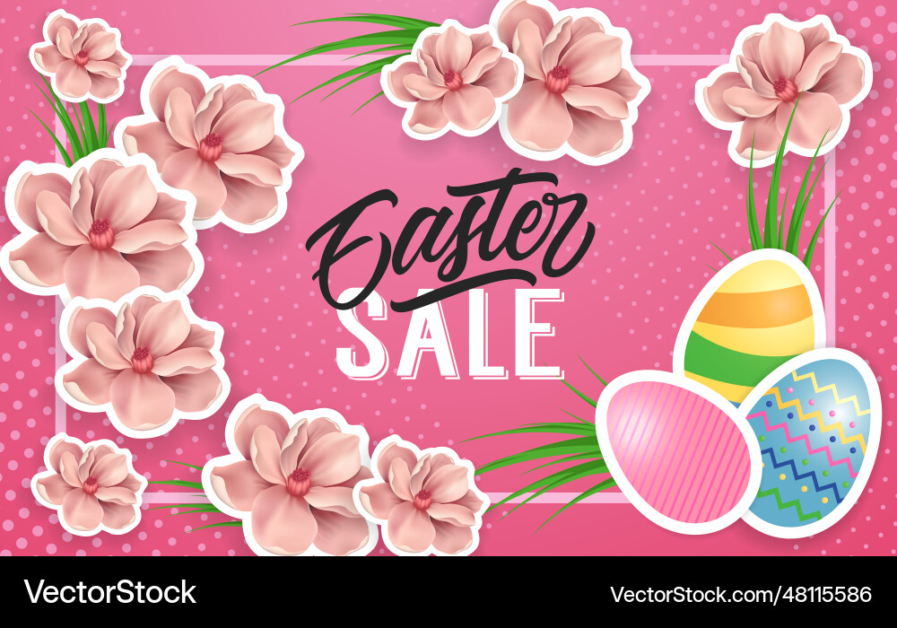Easter sale poster with eggs and flowers Vector Image
