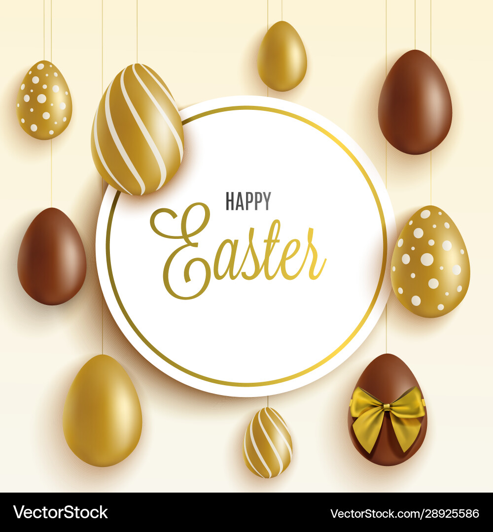 Happy easter - holiday greeting card with gold Vector Image