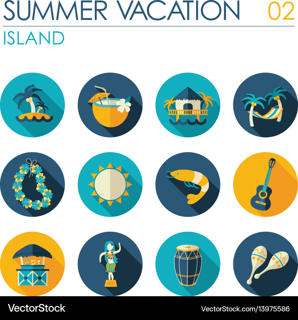 Island beach flat icon set summer vacation Vector Image