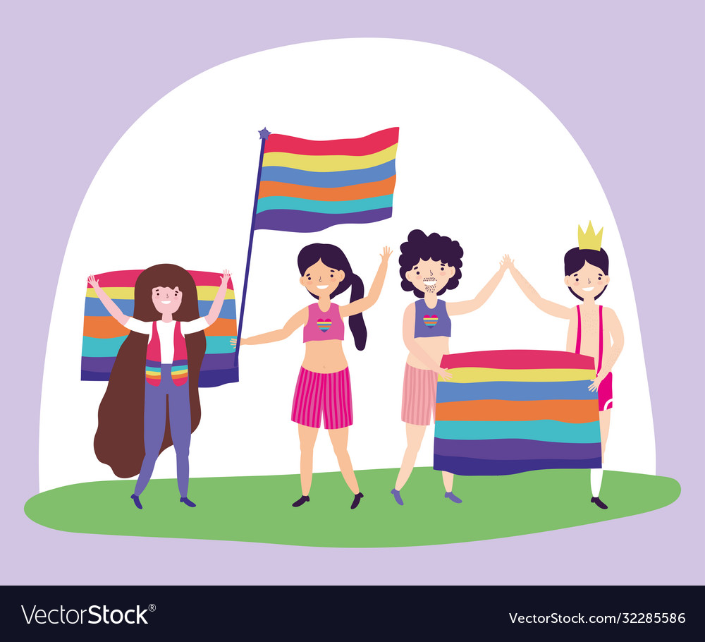 Pride parade lgbt community people with flags Vector Image