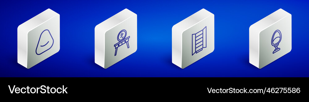 Set isometric line pouf dressing table wardrobe Vector Image