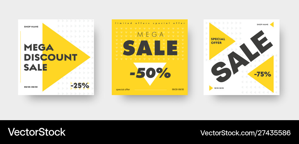 Square white and yellow web banner templates for Vector Image