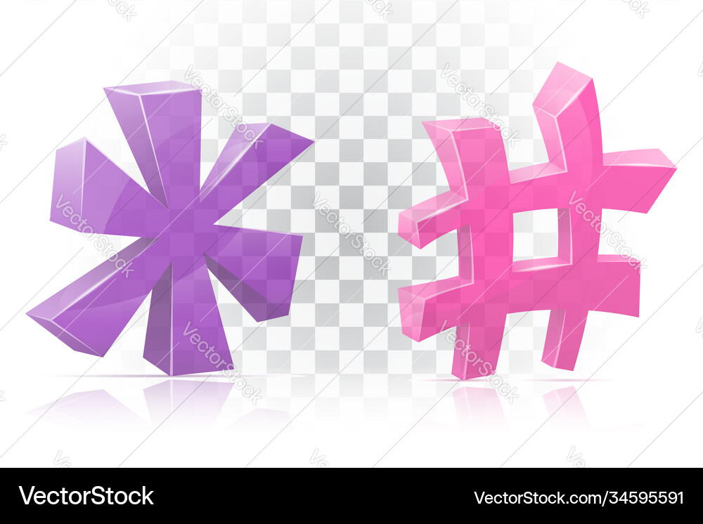 Icon asterisk and hashtag mark sign graphic Vector Image