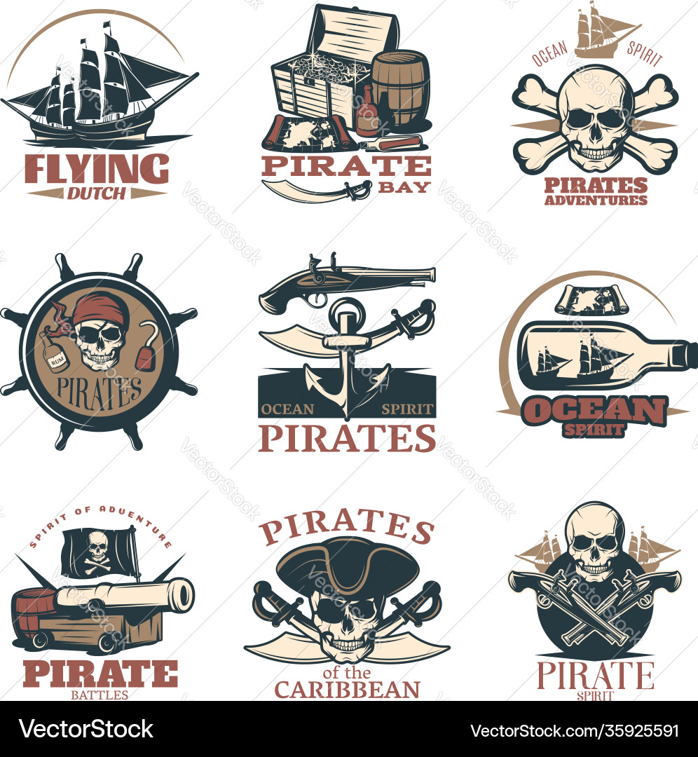 Pirates emblem set in color Royalty Free Vector Image