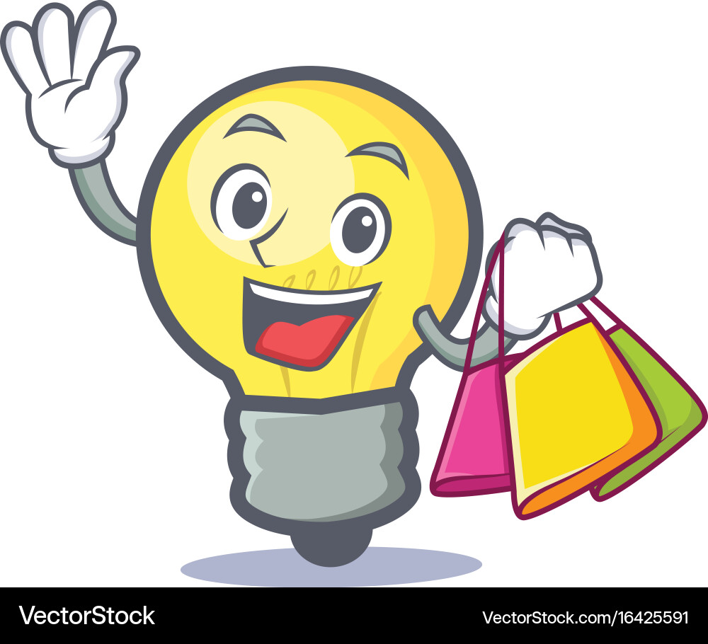 Shopping light bulb character cartoon Royalty Free Vector