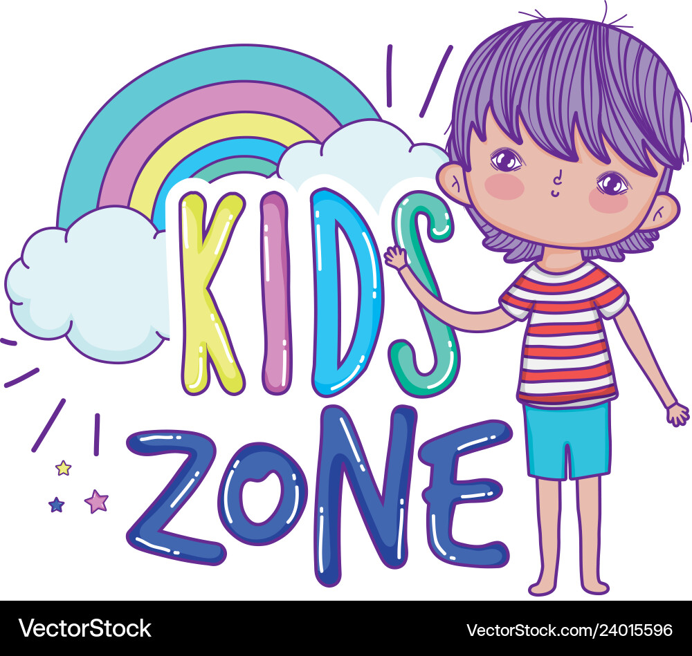 Little boy with rainbow kids zone Royalty Free Vector Image