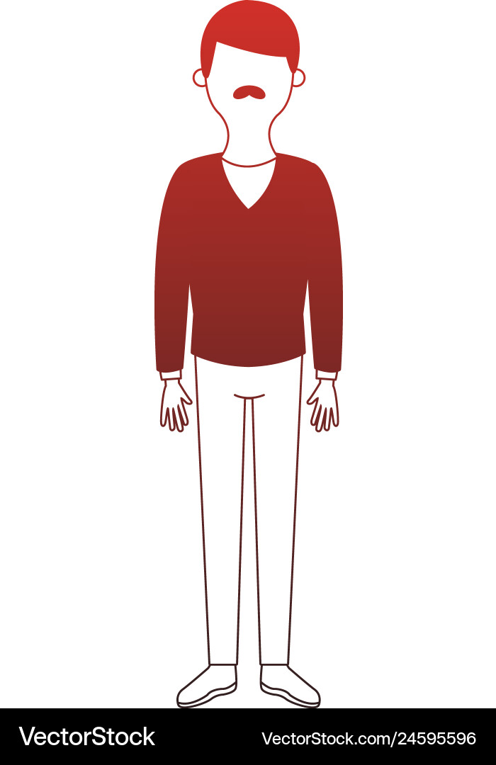 Man with mustache cartoon faceless red lines Vector Image