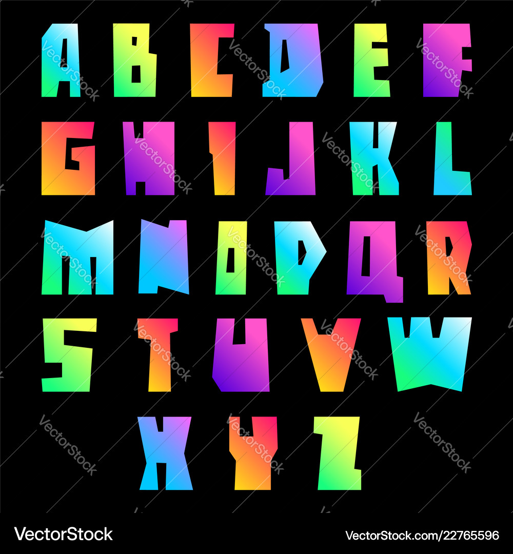 New font cut vibrant letters uppercase Royalty Free Vector
