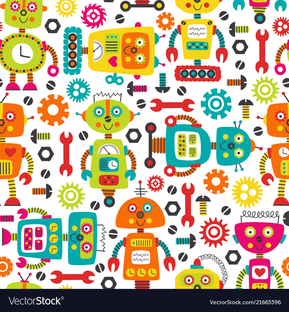 Seamless pattern with colorful robots Royalty Free Vector Seamless pattern with colorful robots Royalty Free Vector