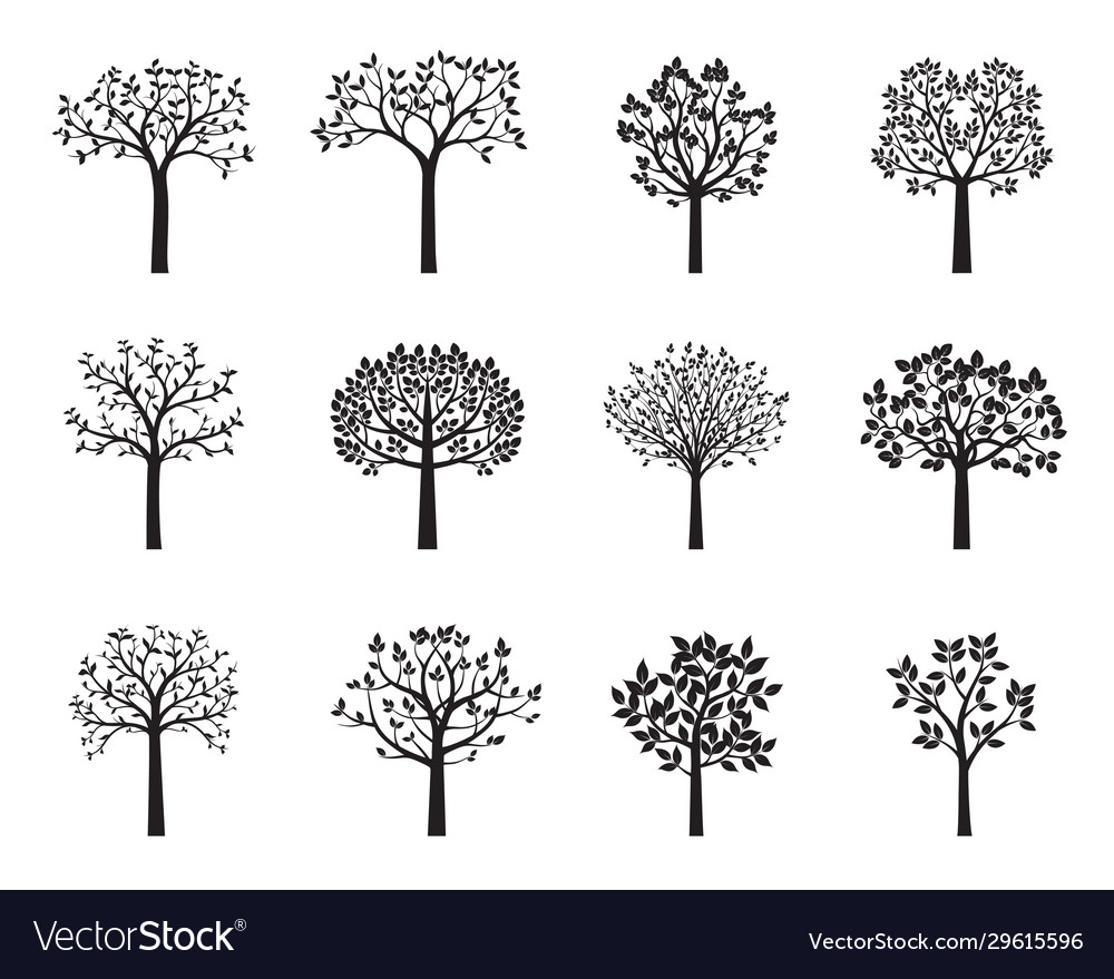 Set black trees Royalty Free Vector Image - VectorStock
