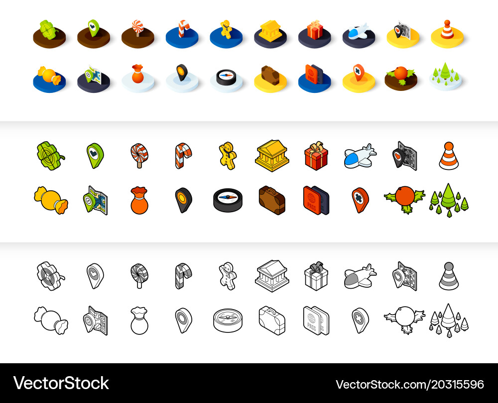 Set of icons in different style - isometric flat Vector Image