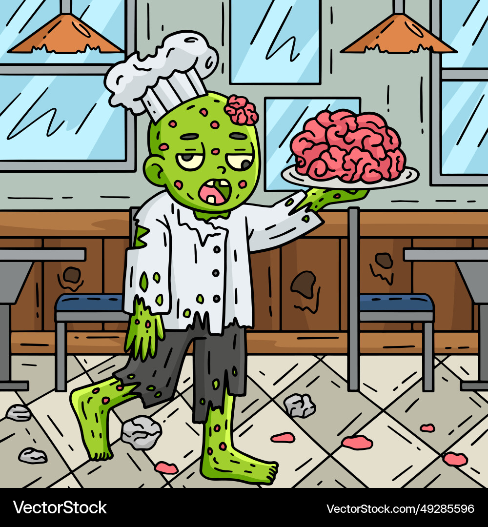 Zombie holding brains on a plate colored cartoon Vector Image