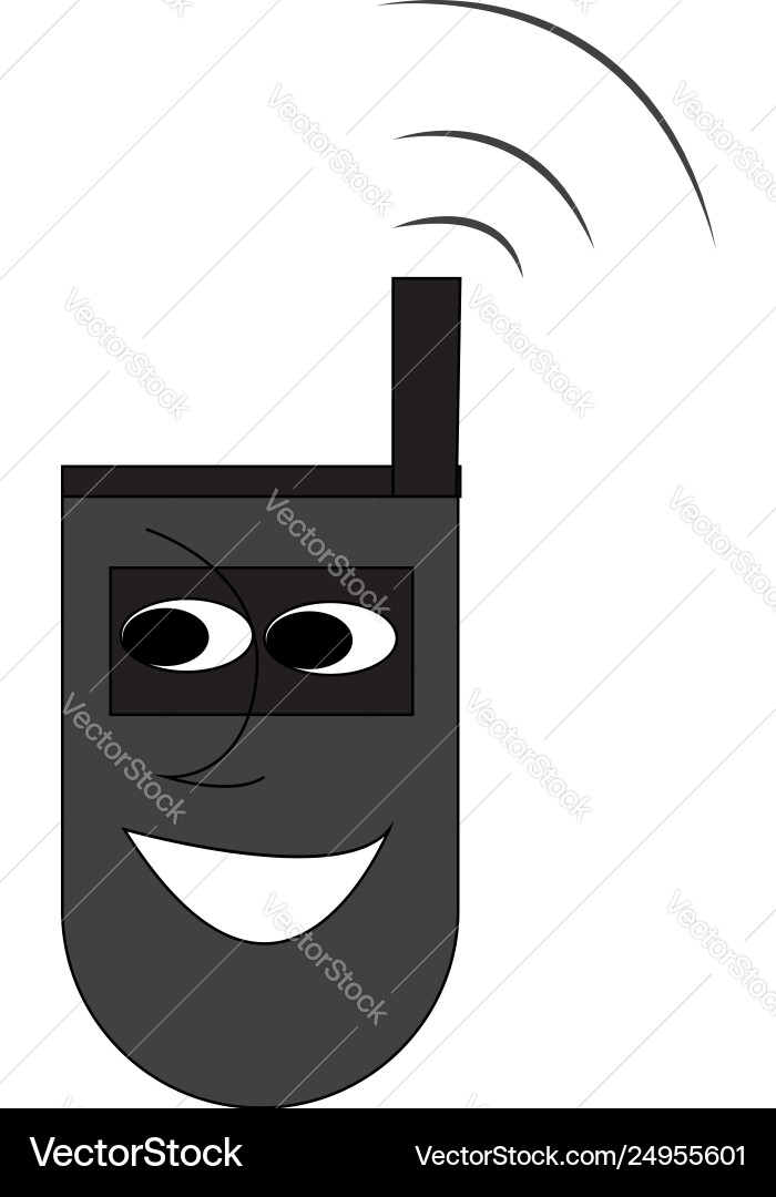 A cartoon image black colour flip phone Royalty Free Vector