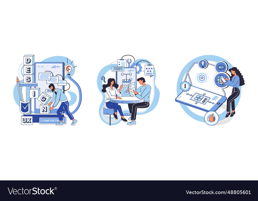 Application testing metaphor app test Royalty Free Vector